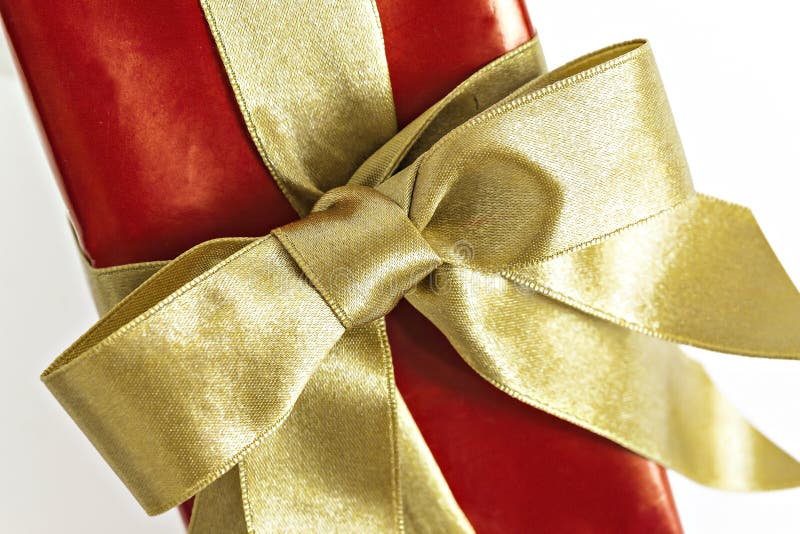 Gift Red Box with Gold Ribbon and Bow Isolated Stock Image - Image of ...