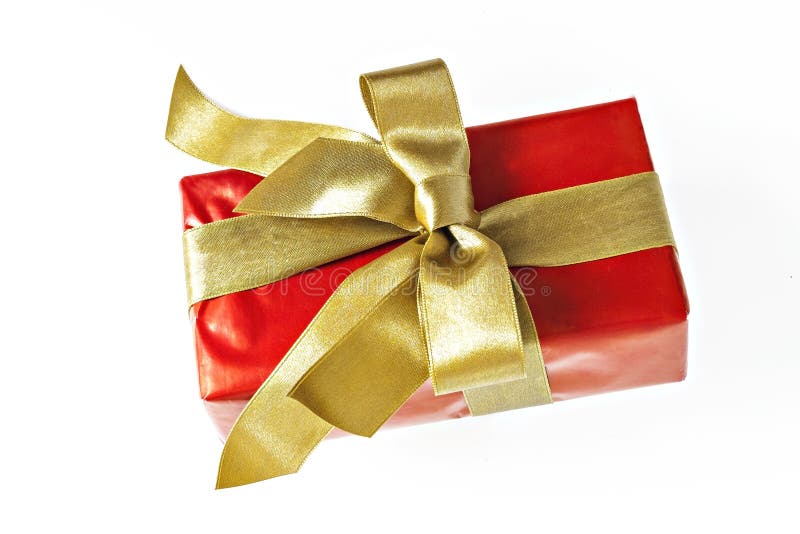 Gift Red Box with Gold Ribbon and Bow Isolated Stock Image - Image of ...