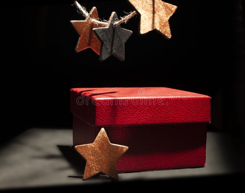 Gift Red Box with Retro Craft Gift Star. Christmas Present. Magic ...