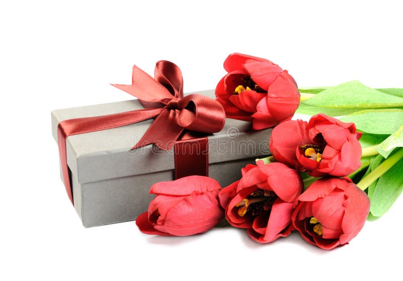 Gift with red flowers stock image. Image of holiday, love - 28752555