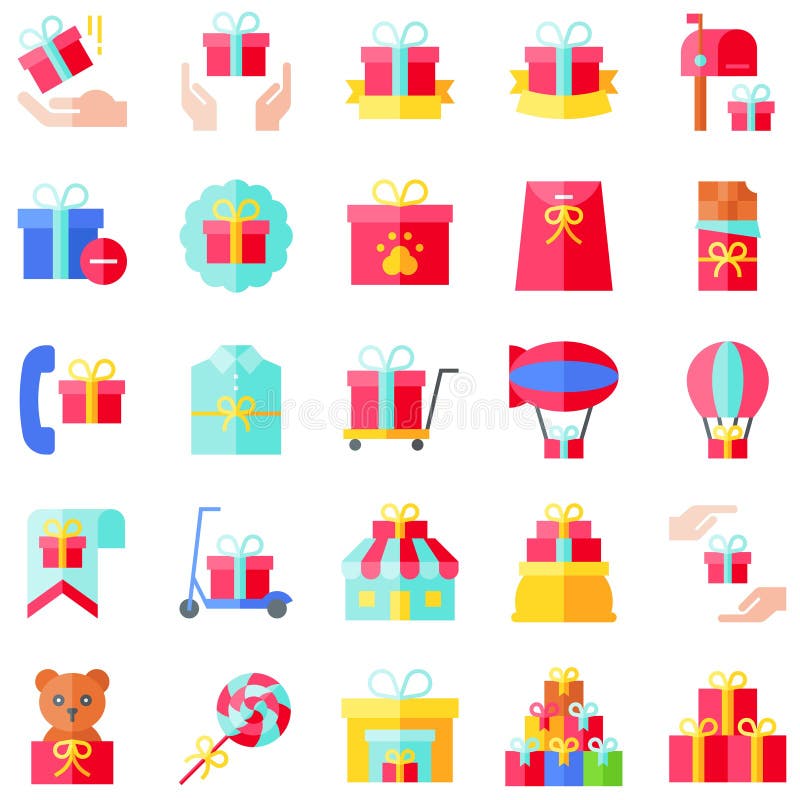 Gift Related Vector Icon Set 3, Flat Style Stock Vector - Illustration ...