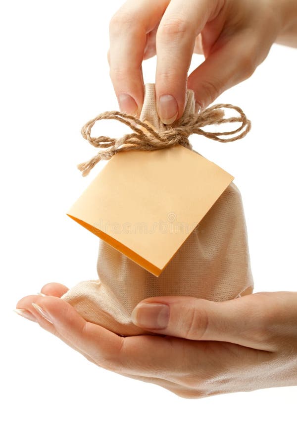 Gift sack with card stock photo. Image of symbol, gift - 23634748