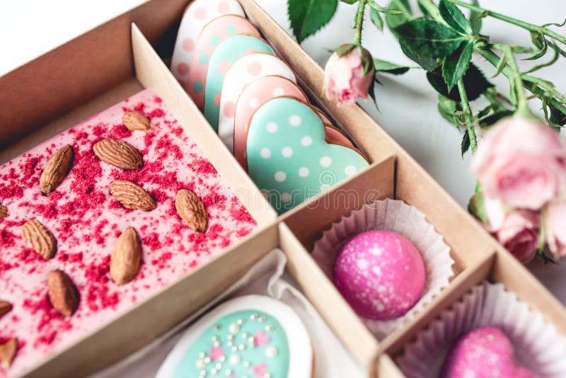 Gift Set with Hand Made Sweets in a Box on a White Table. Stock Image ...