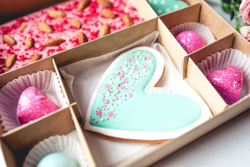 Gift Set with Hand Made Sweets in a Box on a White Table. Stock Image ...
