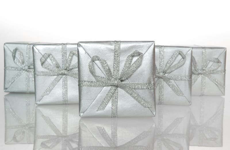 Gift silver box stock image. Image of band, holiday, pyramid - 555455