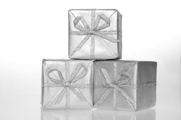 Gift silver box stock image. Image of band, holiday, pyramid - 555455