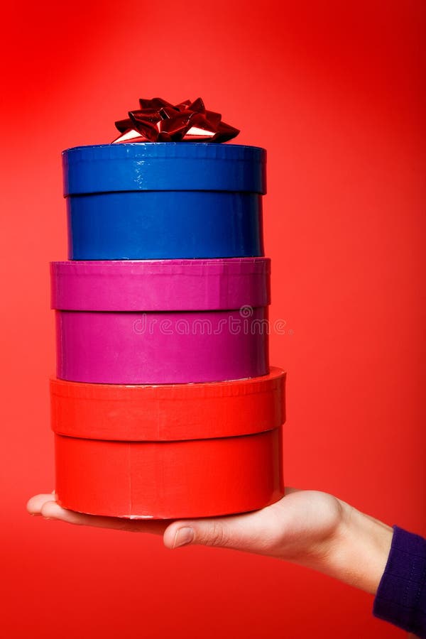 Gift Stack on Red stock image. Image of three, hold, studio - 4031697