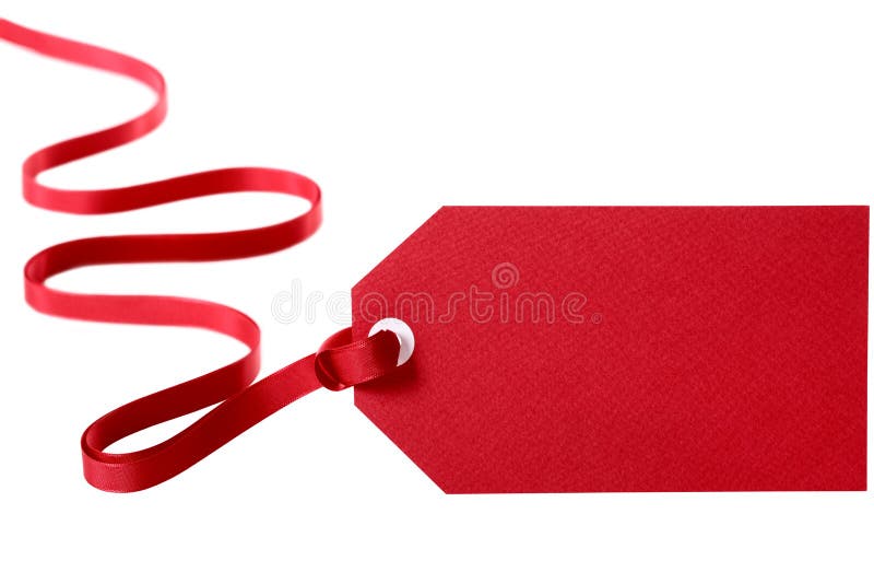Gift Tag Red Ribbon Isolated White Background Stock Photo - Image of ...