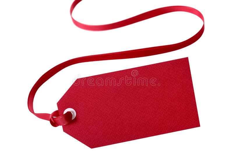 Gift Tag, Red, with Ribbon Isolated on White Stock Photo - Image of ...