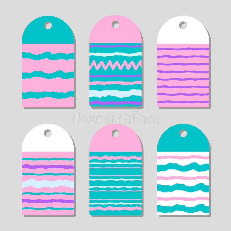 Gift Tag Set with Simple Wavy Stripe Pattern. Stock Vector ...