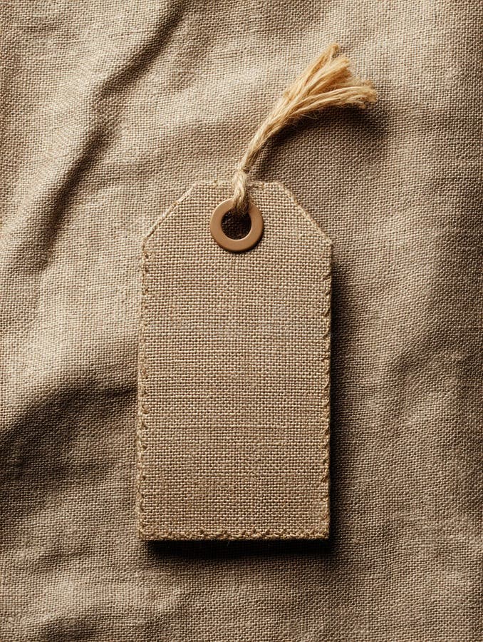 Gift Tag on Textured Beige Fabric Background with Top Space for ...