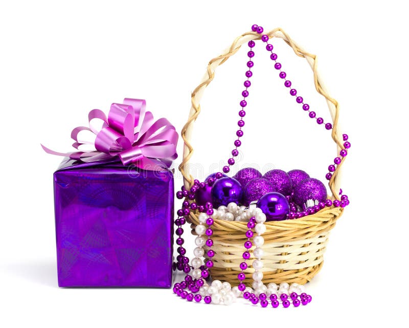 Gift and Toys in a Basket on a White Background Stock Photo - Image of ...