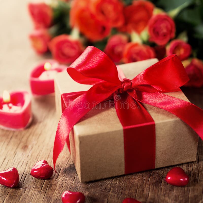 Gift box with a red ribbon stock image. Image of romantic - 49365187