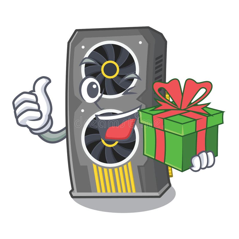 With Gift Video Graphics Card in PC Character Stock Vector ...