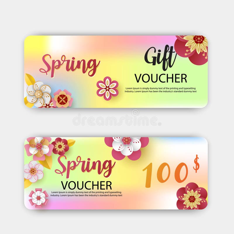 Spring Sale Gift Vouchers Discount. with Leaf and Colorful Flowers ...
