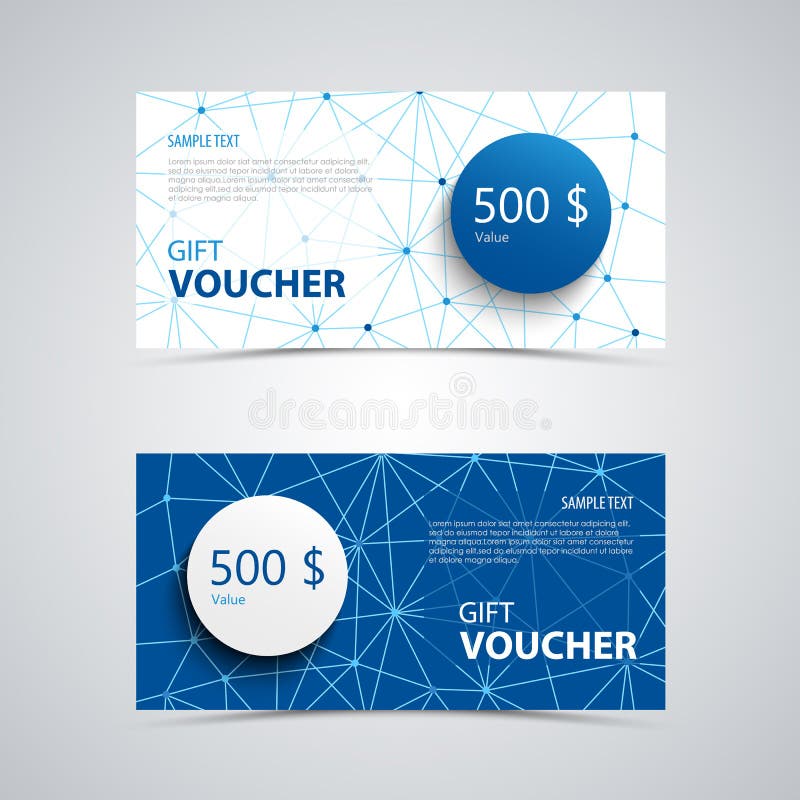 Gift Voucher with Abstract Background and Round Sign in Blue Design ...