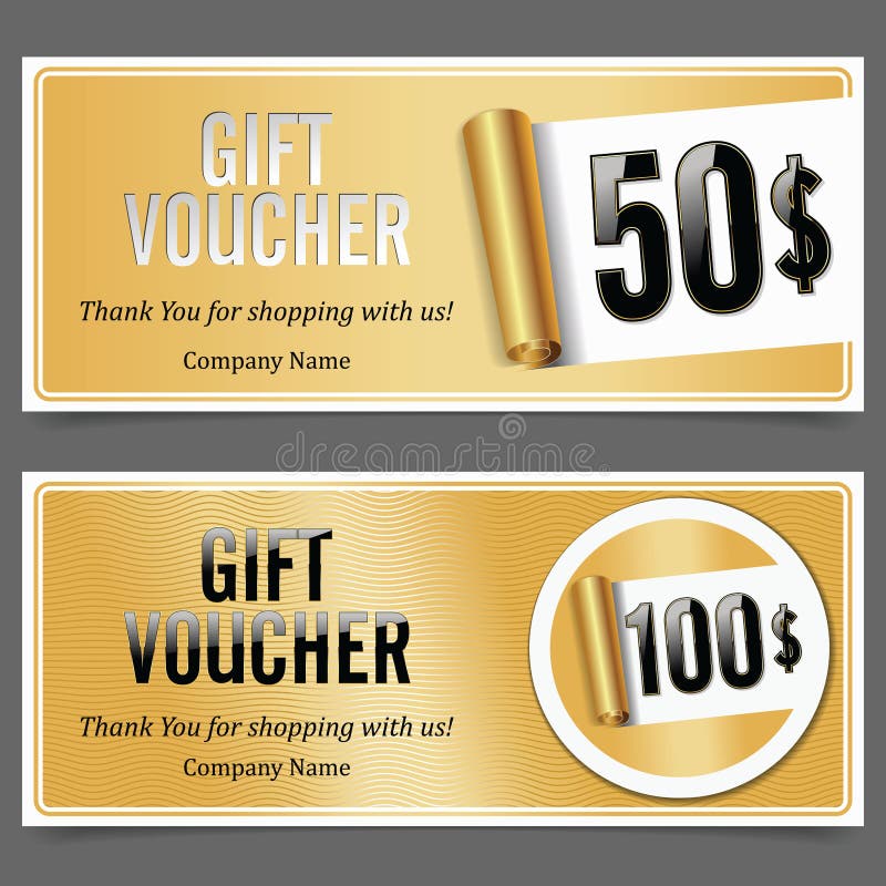Gift Voucher. Badge with Gift Value. Gold. Scroll Paper Stock Vector ...