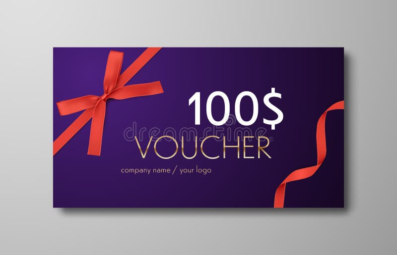 Gift Voucher with Red Ribbon Stock Vector - Illustration of discount ...