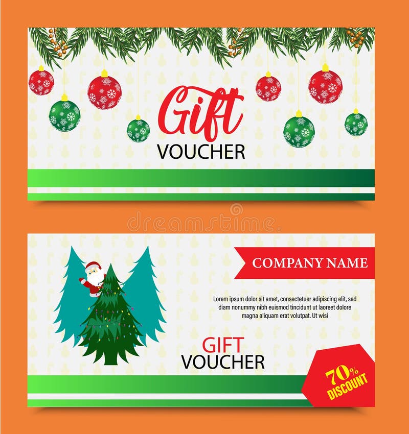 Gift Voucher Template with Christmas Tree Stock Vector - Illustration ...