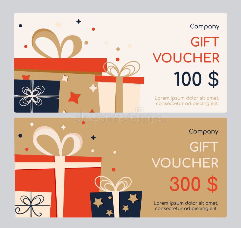 Gift Voucher Template. Set with Cute Present Boxes and Amount Stock ...