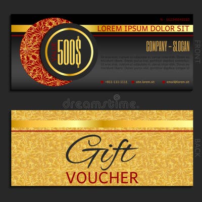 Gift Voucher Vector Coupon Template Gold Stock Vector - Illustration of ...
