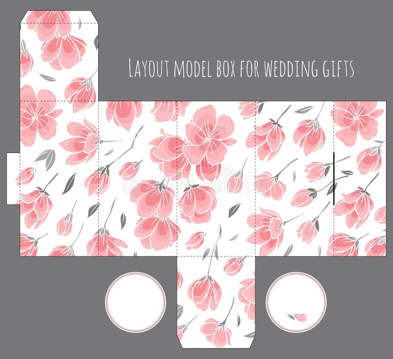 Gift Wedding Favor Box Template with Nature Pattern Stock Vector ...