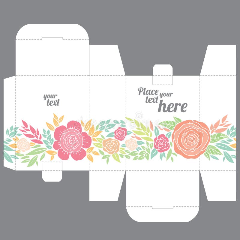 Gift Wedding Favor Die Box Design Template with Nature Pattern Stock ...