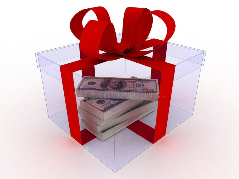 Gift on white with money stock illustration. Illustration of render ...