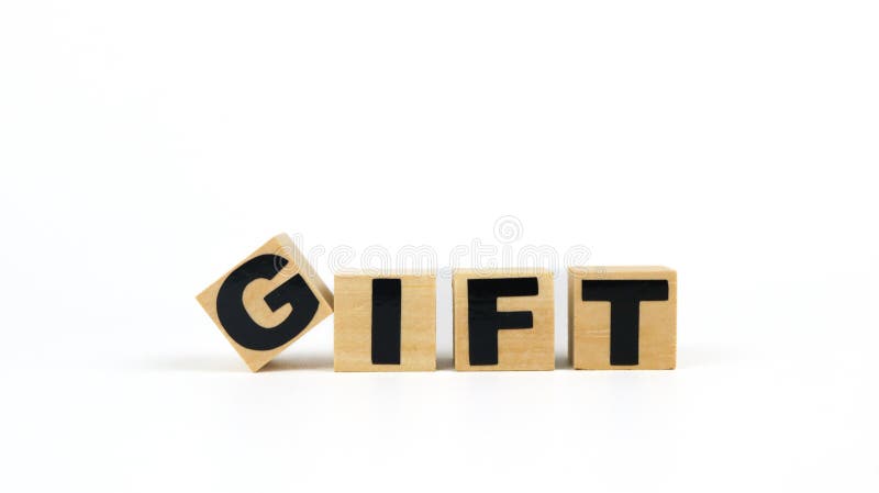 Gift Word Written in Wooden Cube on White Background Stock Photo ...