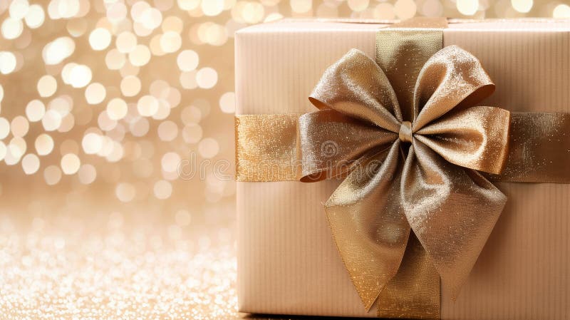 Gift Wrapped in Brown Paper with Gold Bow Stock Illustration ...