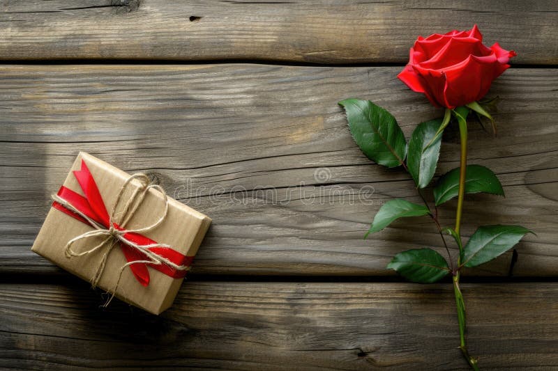 A Gift Wrapped in Brown Paper with a Red Ribbon Stock Photo - Image of ...