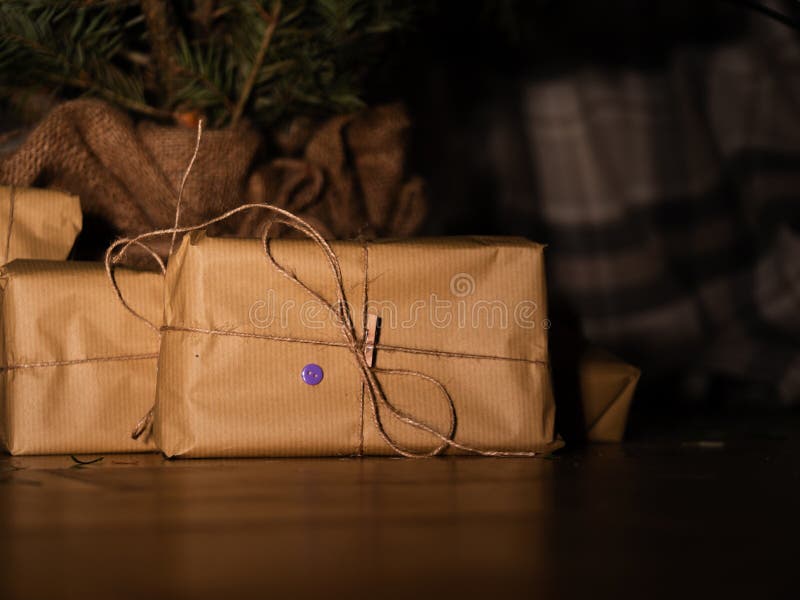 Gift Wrapped in Brown Paper and String Stock Image - Image of merry ...