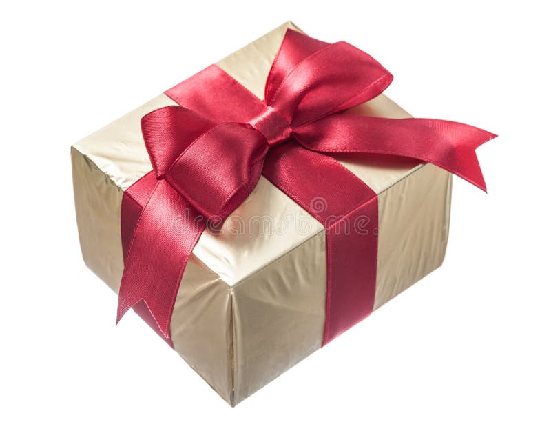 Gift Wrapped in Glittery Paper with Red Knot Isolated on White Stock ...