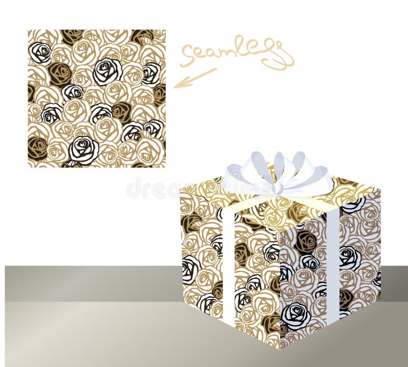 Gift Wrapping Design and Sample Texture Fill Pattern. Isometric Box ...