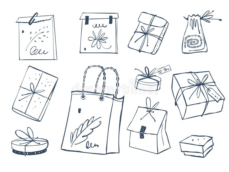 Gift Wrapping. Doodle-style Linear Drawing Stock Illustration ...
