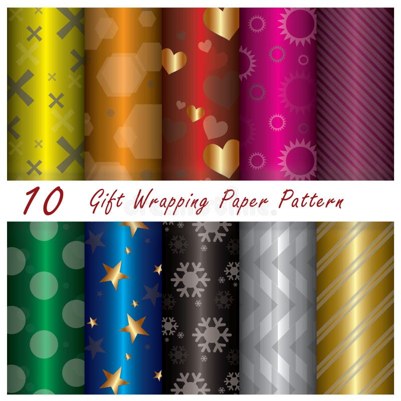 10 Gift Wrapping Paper Pattern Stock Vector - Illustration of snow ...