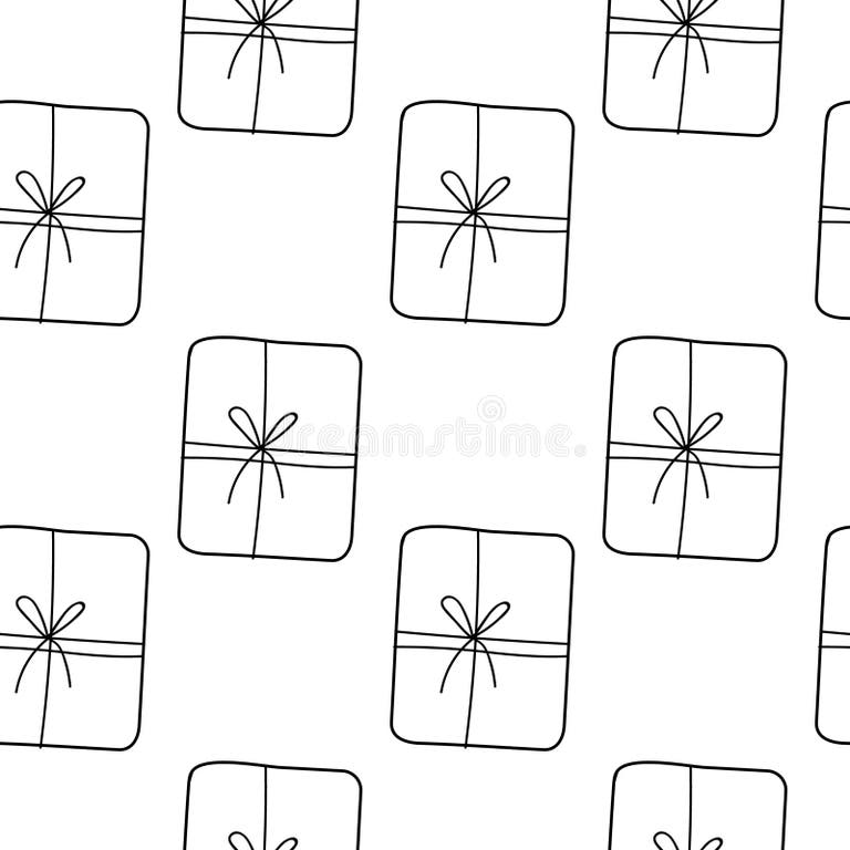 Gift Wrapping Pattern Featuring Simple Line Drawings of Presents on a ...