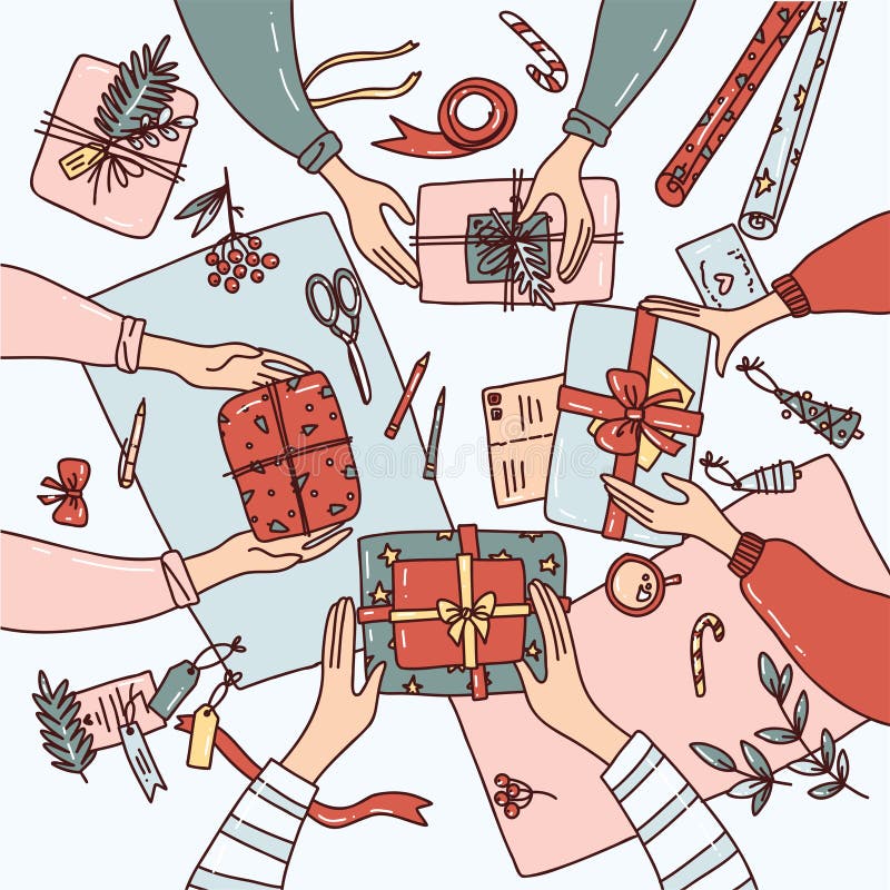 Gift Wrapping Process Vector Illustration Stock Vector - Illustration ...