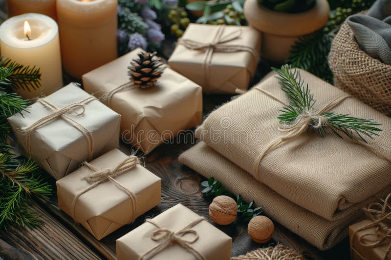 Gift Wrapping Process with Natural Elements Stock Image - Image of ...