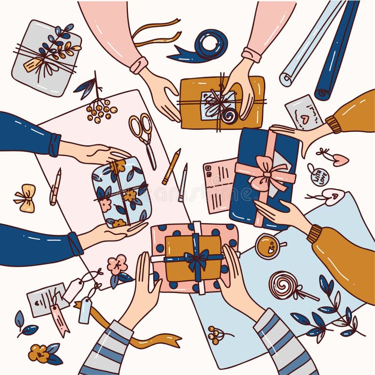 Gift Wrapping Process Vector Illustration Stock Vector - Illustration ...