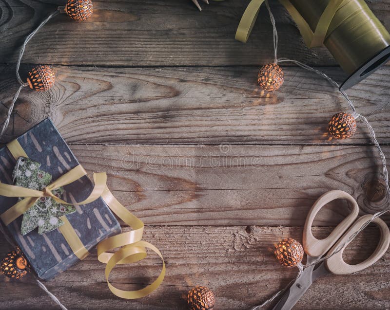 Gift wrapping scene stock image. Image of blue, flatlay - 80336911