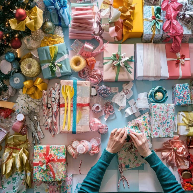 Gift Wrapping Station with Colorful Papers, Ribbons, and Decorations ...