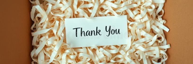 Gift Wrapping with a Thank You Note among Decorative Shredded Paper in ...