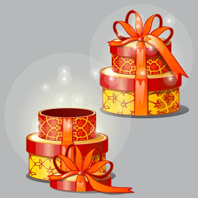 Gift Yellow-red Box, Open and Closed Stock Vector - Illustration of ...