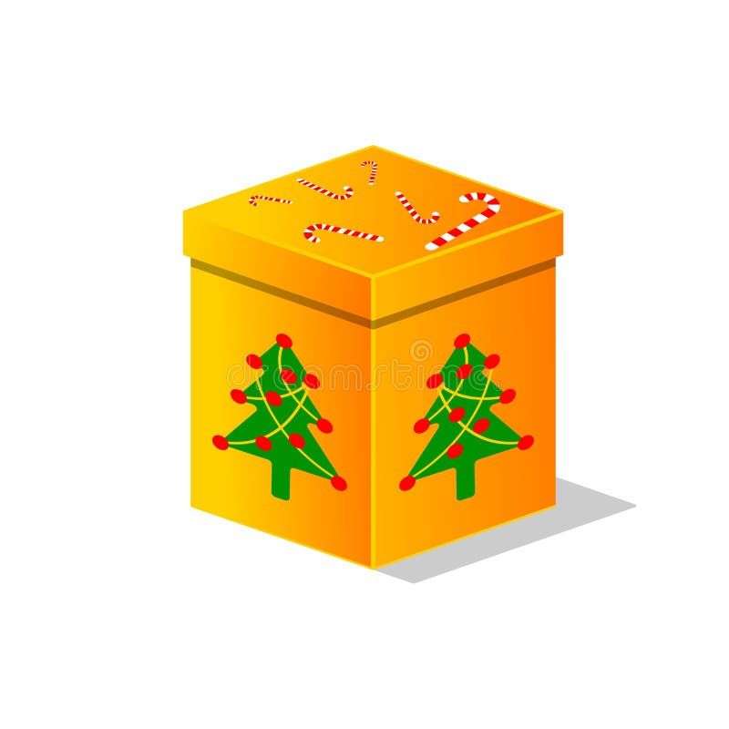 Gift in a Yellow Square Box with Christmas Tree Stock Vector ...