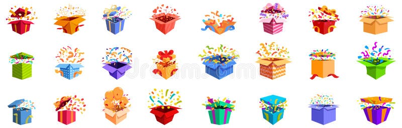 Giftbox Confetti Explosion Vector. a Collection of Colorful Boxes with ...