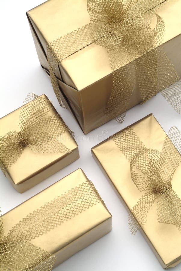 Gifts stock image. Image of birthday, wrap, gold, ribbon - 331205