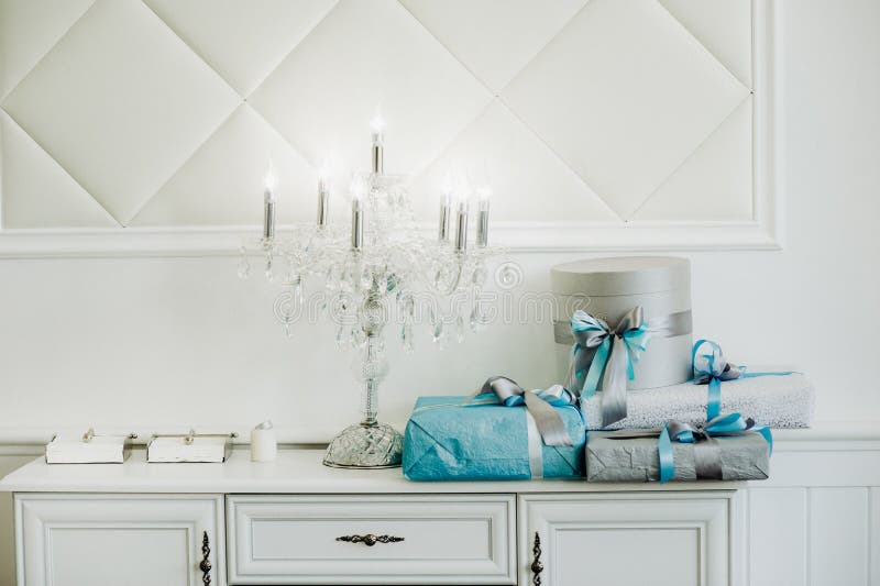 Gifts in Boxes for the Guests Gathered at the Wedding Stock Image ...