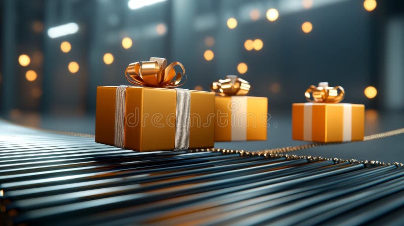Gifts on Conveyor Belt Festive Gifts Automated Delivery Celebration ...