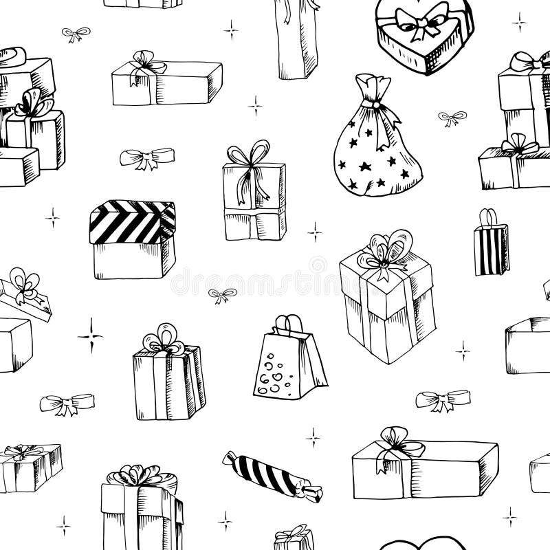 Gifts Doodle Set. Collection of Hand Drawn Gift Boxes and Pockets ...